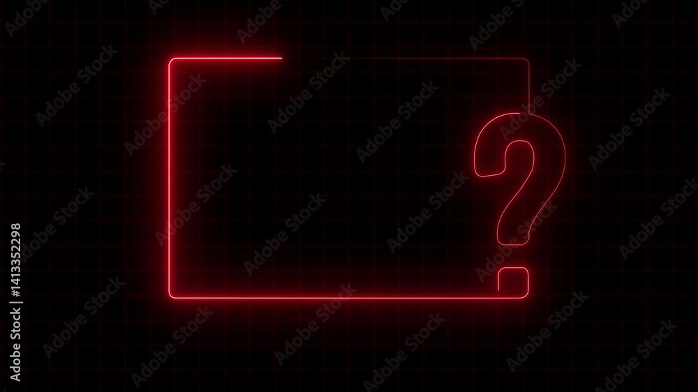 Neon quiz frame for decoration on the wall background. Question mark ...
