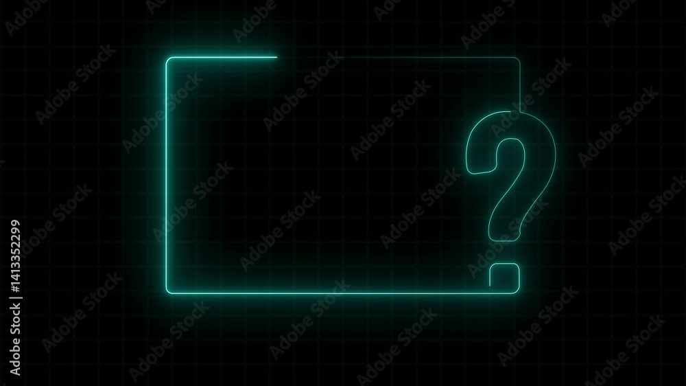 Neon quiz frame for decoration on the wall background. Question mark ...