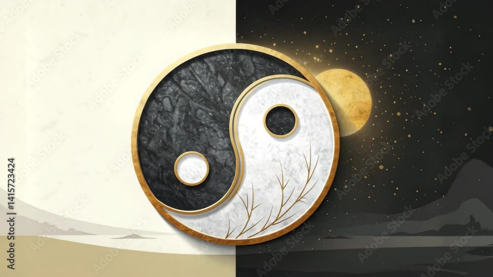 Elegant Rotating Yin Yang Symbol Animation with Marble Texture, Gold ...
