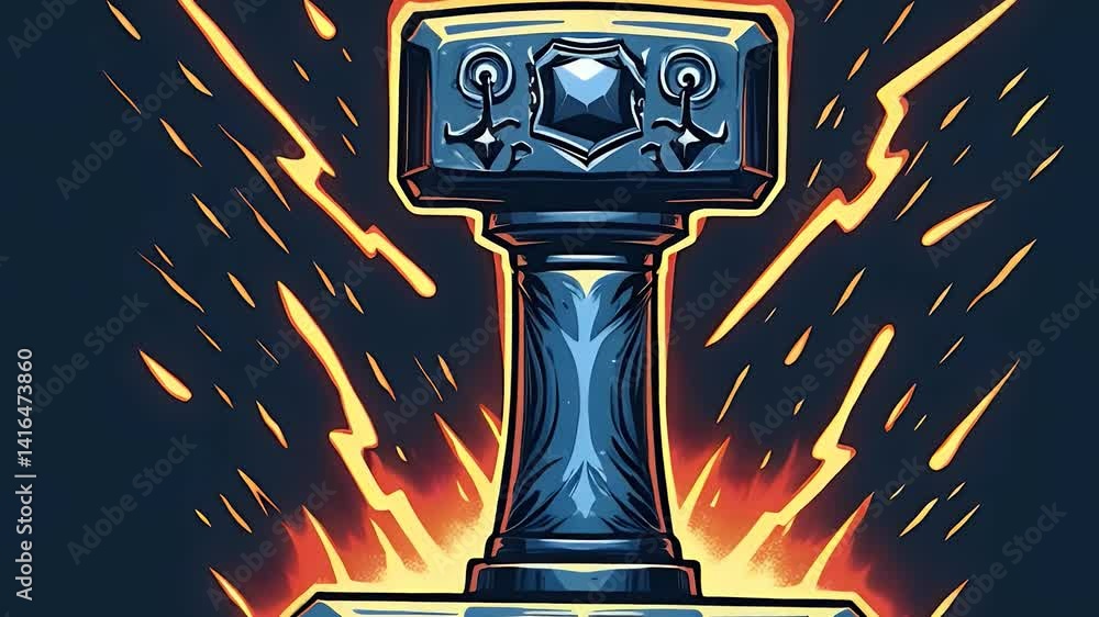"Stylized Illustration of Thor’s Hammer Mjölnir with Lightning and ...