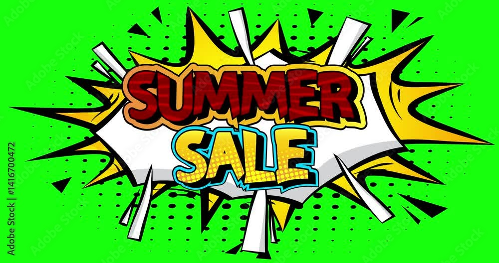 Comic book, pop art splash bubble Summer Sale text. Comics motion ...