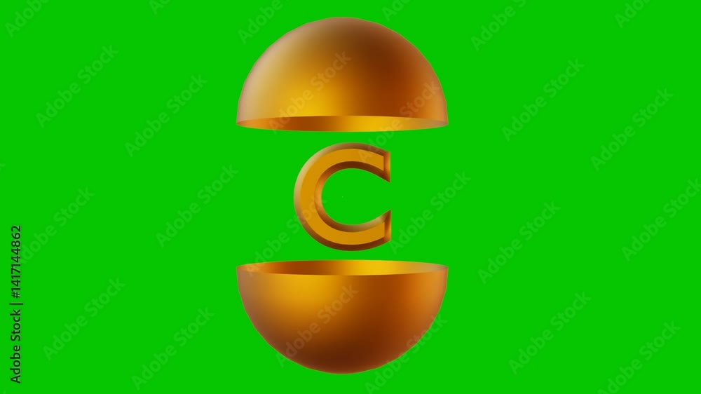 Golden 3D Alphabet A Emerging from Shell on Green Screen Stock ビデオ ...