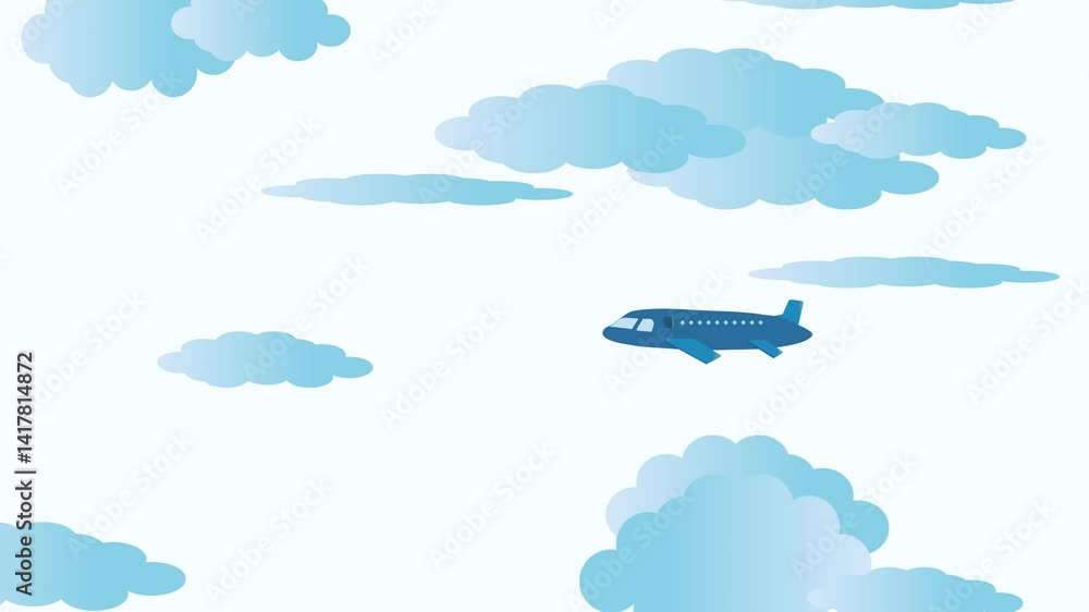 Bright sky animation featuring cartoon airplane and clouds.Tourist ...