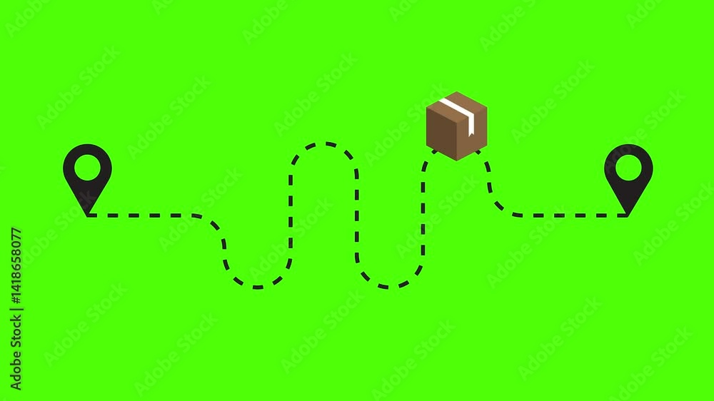 Parcel or package Delivery Process Route Path Animation in 4K Green ...