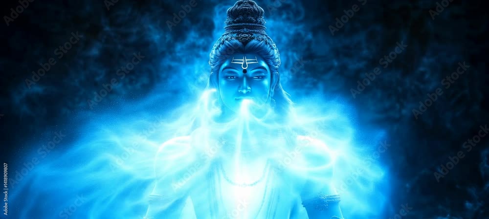 Lord Shiva power with blue aura energy. Hindu religion worship concept ...