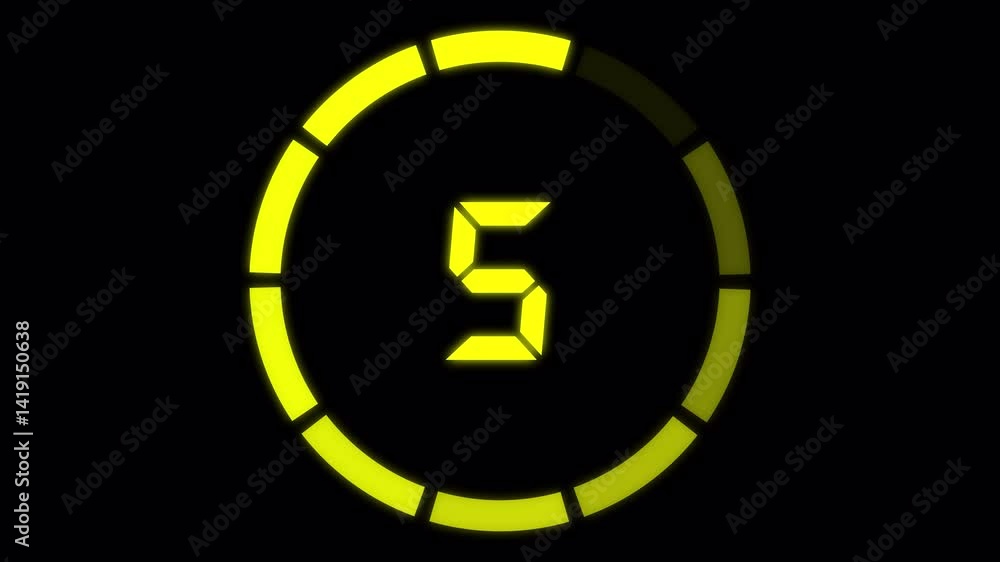 10 seconds countdown timer with wiped neon circle animation in yellow ...