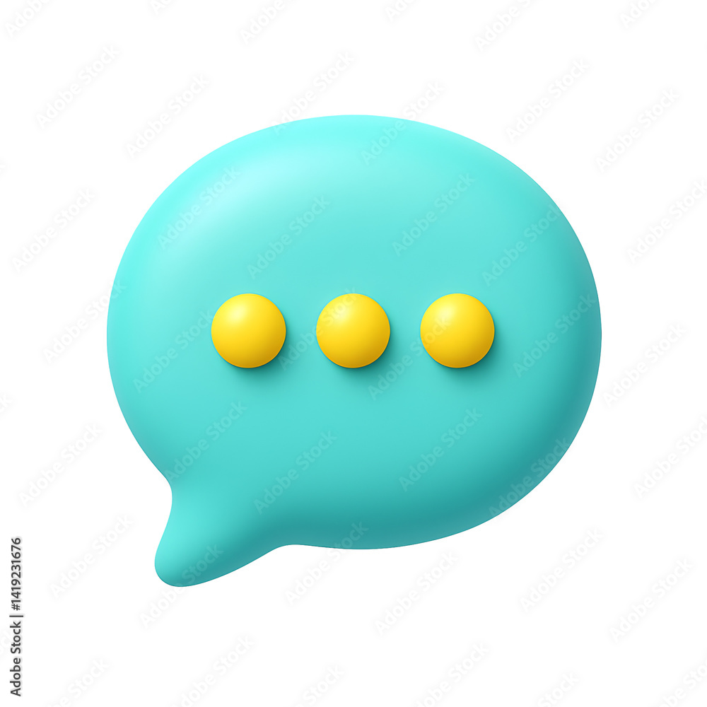 3D message typing icon in blue bubble with three dots symbolizing chat ...