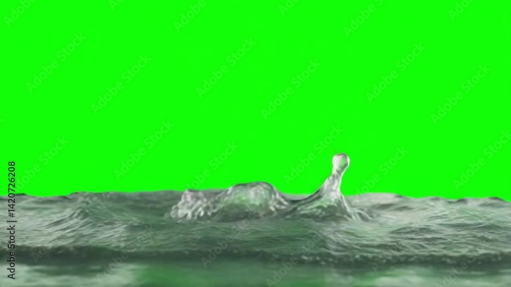 Water Droplet Splash on Green Screen: A close-up, isolated shot of a ...