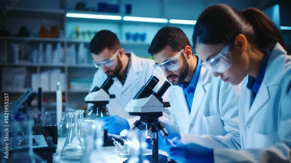 Vidéo Stock Lab Research Team: A focused team of scientists, clad in ...