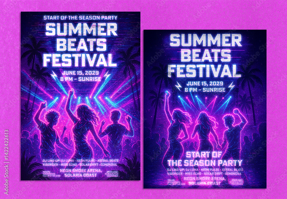 Neon Summer Music Festival Poster Layout Stock Template | Adobe Stock