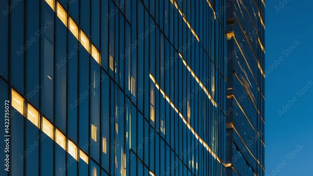 Close-up of the sharp architectural details of a newly built skyscraper ...