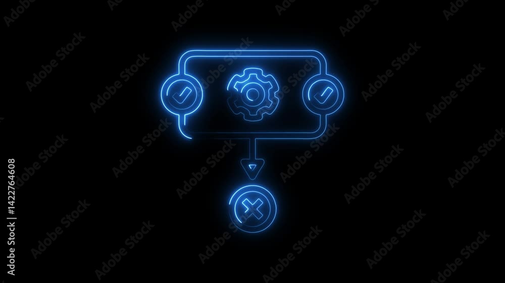 Neon flowchart illustrating process failure with settings checkmarks ...