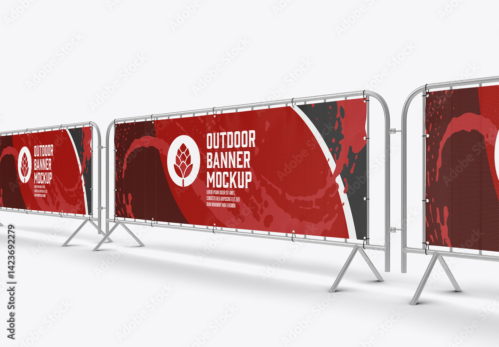 Outdoor Barrier Banner Mockup Stock Template | Adobe Stock