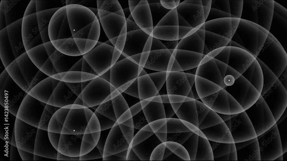 Multiple ripple points emitting white flickering dot shockwaves overlapping to create ...