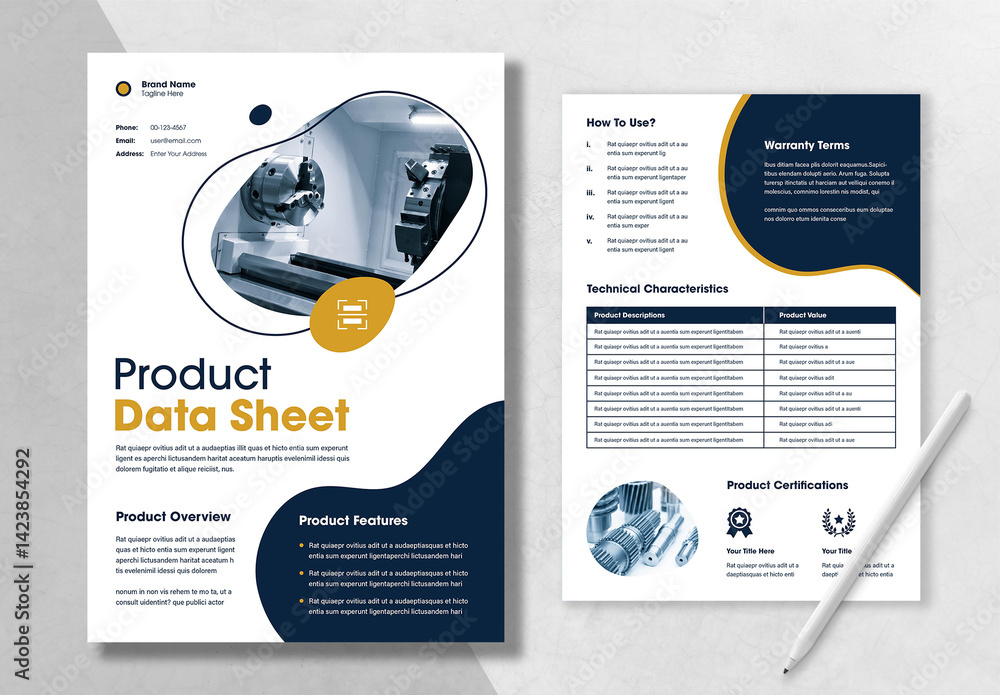 Modern Industrial Product Data Sheet Template for Technical Specifica ...