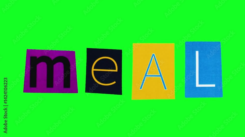 Template logo with the title meal compiled from magazine cut letters ...