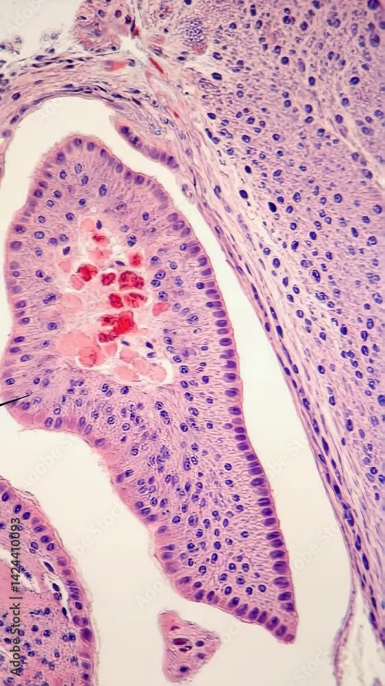 Microscopic view of a transitional epithelium tissue sample with ...