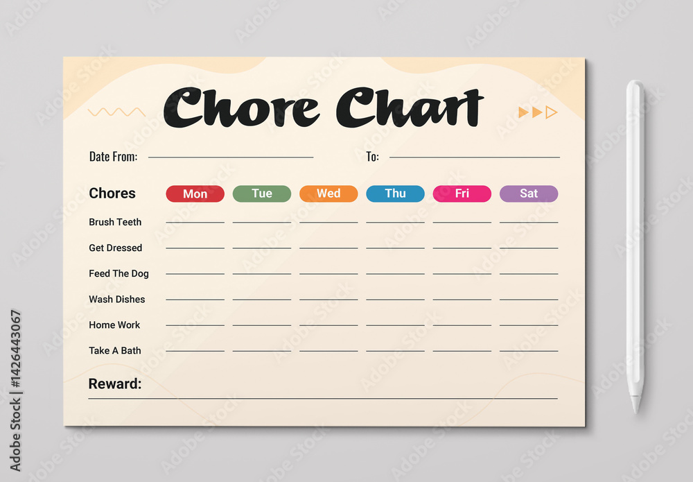 Chore Chart Planner Template Editable Weekly Layout Stock Template ...