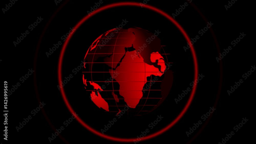 earth with radio wave animation for background video in red colour ...
