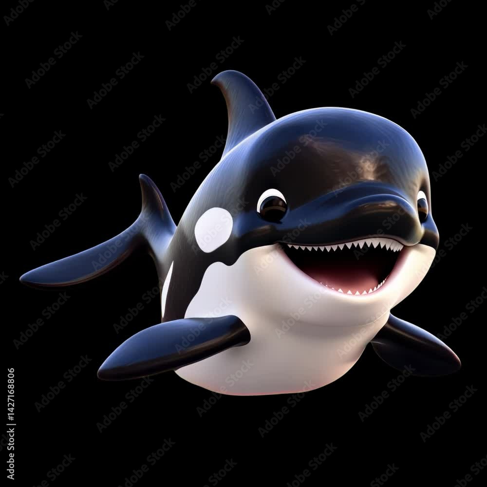 Cute cartoon orca animation isolated asset, transparent 4K video, alpha ...