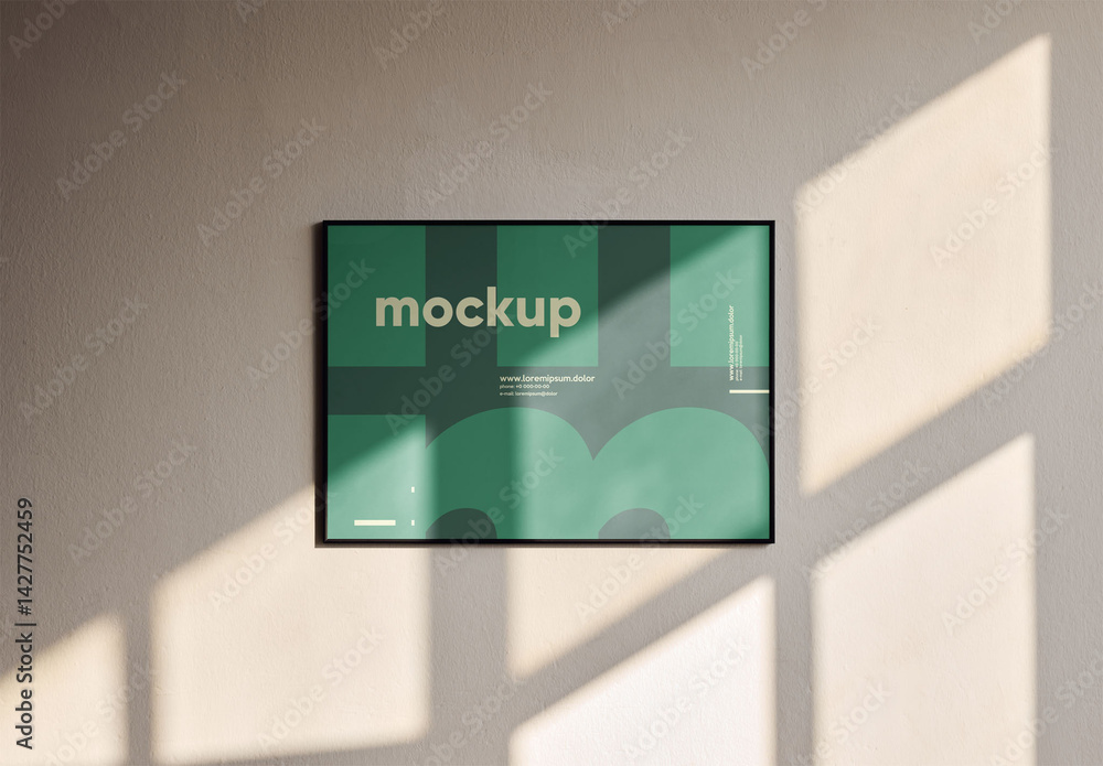 Mockup Of Customizable Horizontal Poster On Wall Stock Template | Adobe ...