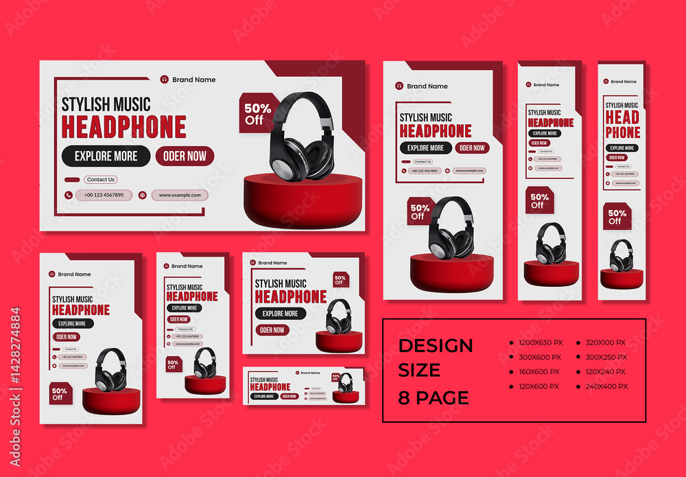 Headphone Web Banner Ads Set Stock Template | Adobe Stock