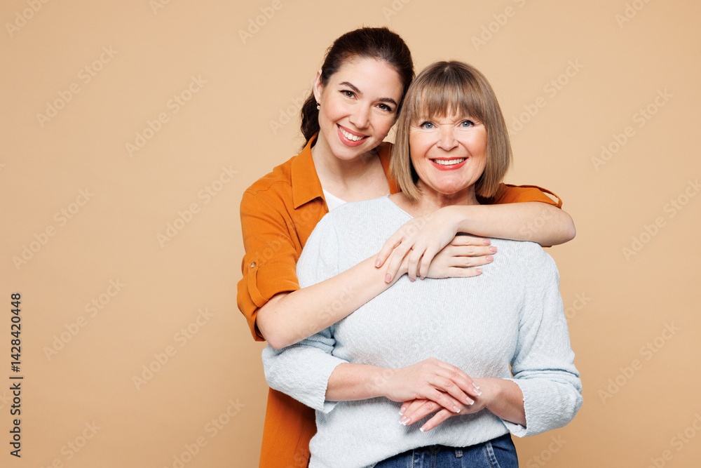 Poster Elder cheerful parent mom 50s years old with young adult ...