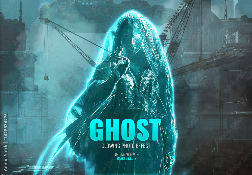 Glowing Horror Ghost Photo Effect Stock Template | Adobe Stock