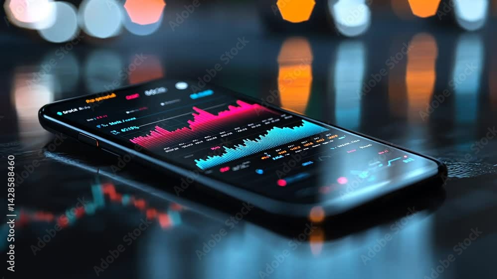 Mobile Stock Market App Interface, Night City Background Stock Video ...
