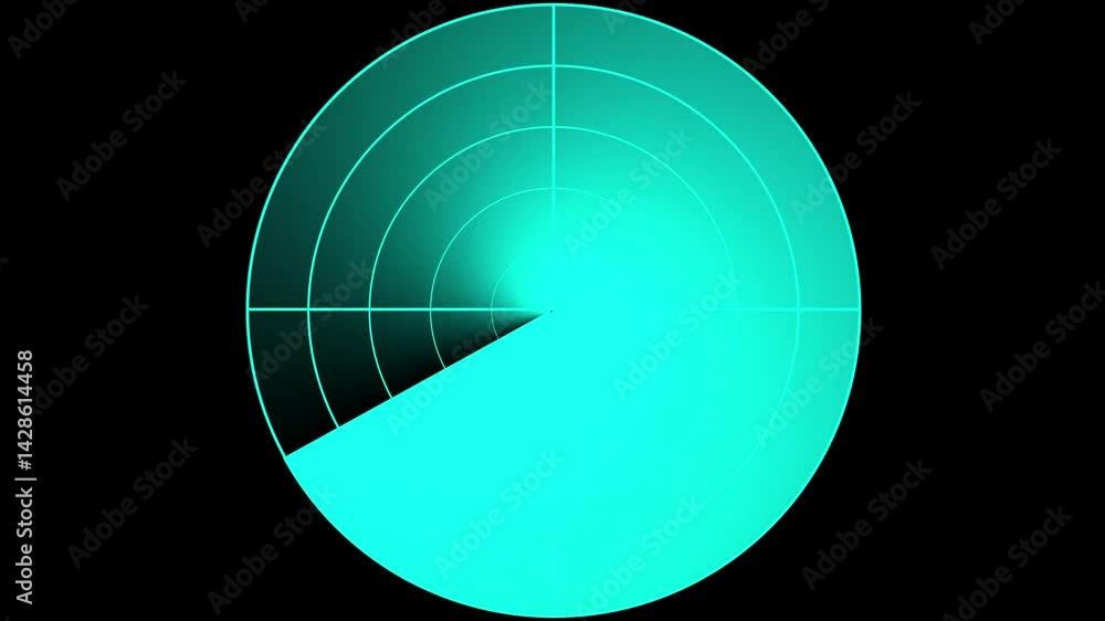 Radar screen animation on black background. Signal transmitted sonar ...