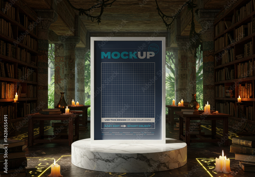 Vertical Poster Mockup on Sacred Library Stock Template | Adobe Stock