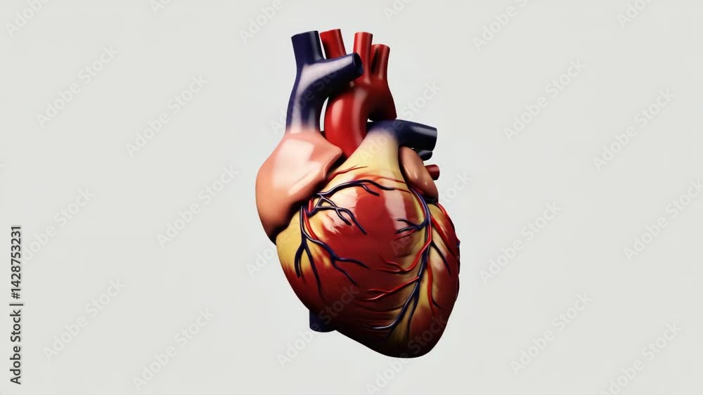 Anatomical heart model illustration shows chambers, vessels, valves ...