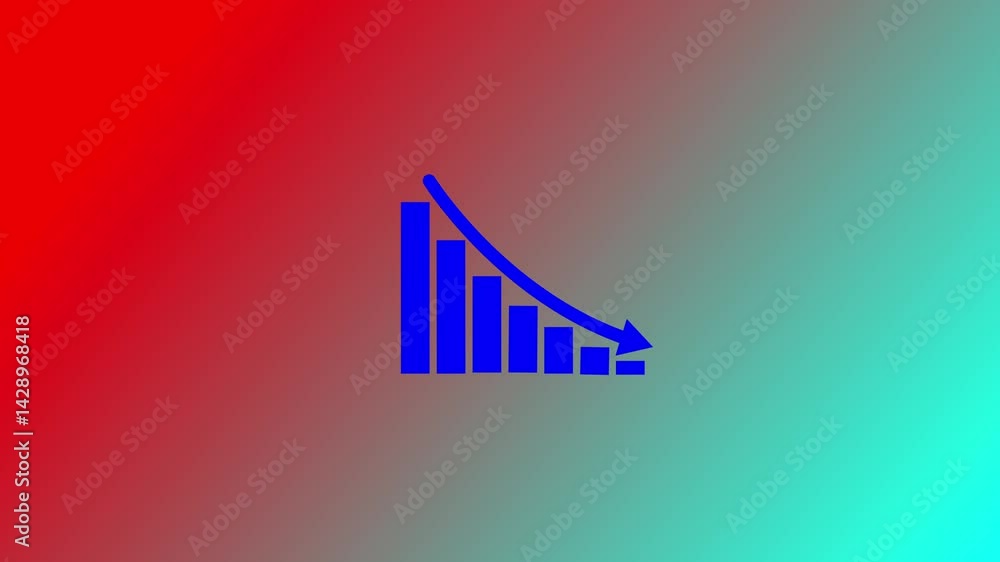 Animation showing red downward arrow over bar graph indicating ...