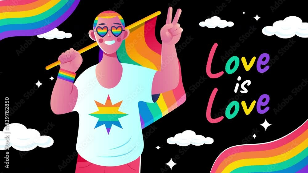 Gay couple, Pride month, LGBTIQ, Pride flag love is love animation 4k ...