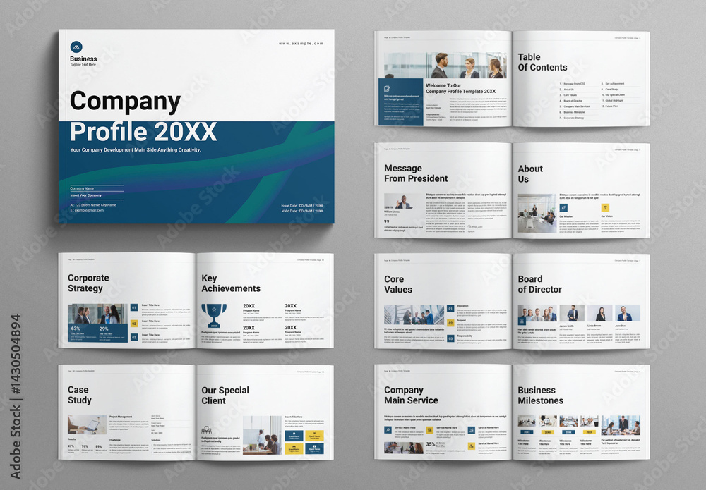 Company Profile Template Landscape Stock Template | Adobe Stock
