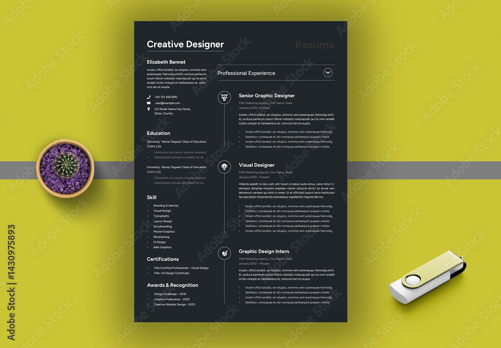 Minimal Ats Friendly Creative Resume Stock Template | Adobe Stock