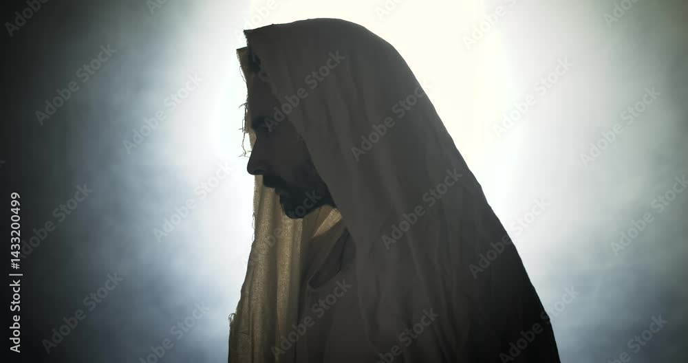 Jesus Christ resurrected on Easter Sunday inside empty tomb in bright ...