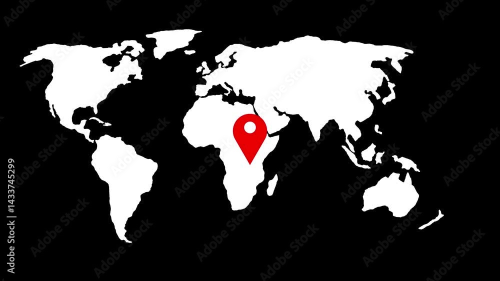 World map travel route location animation on dark background, world map ...