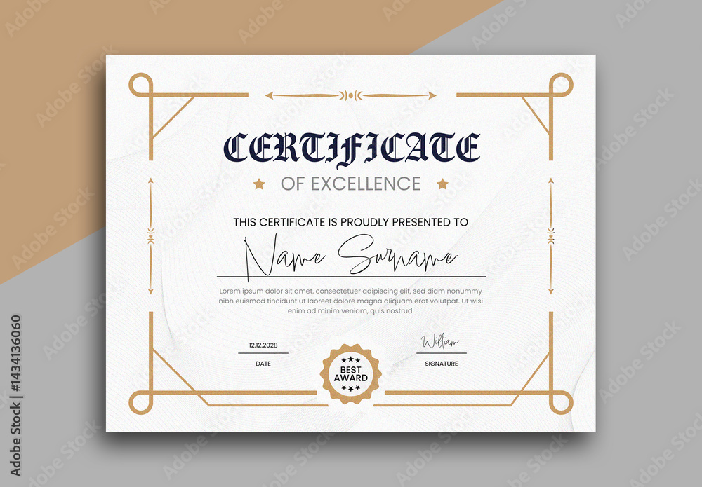 Certificate Design Template Elegant Award Layout Stock Template | Adobe ...