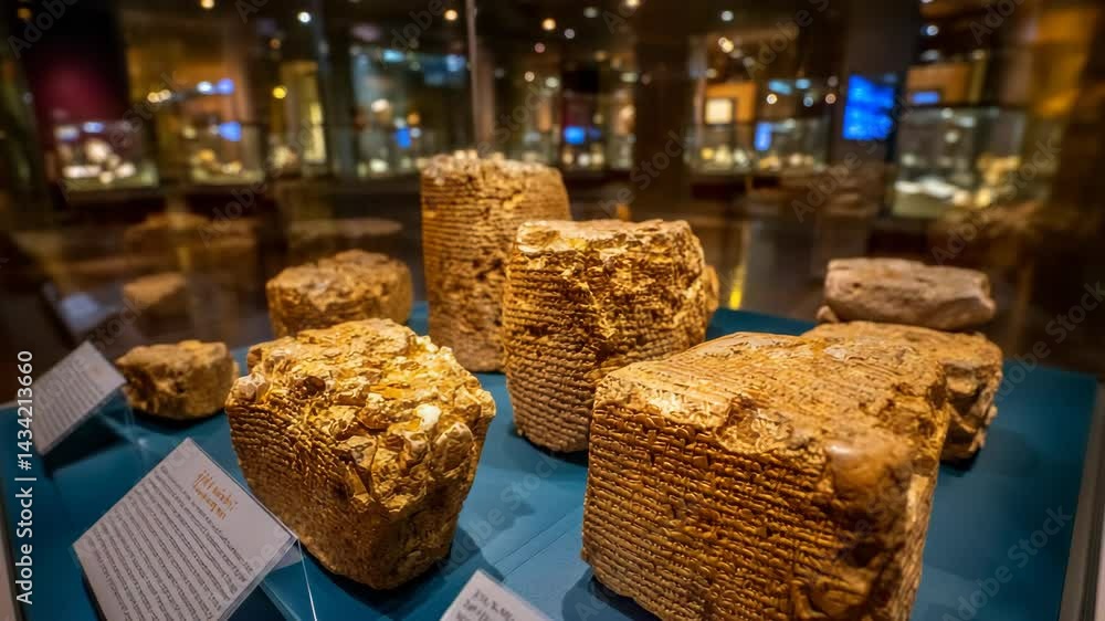 Ancient Mesopotamian cuneiform clay tablets on display in museum ...