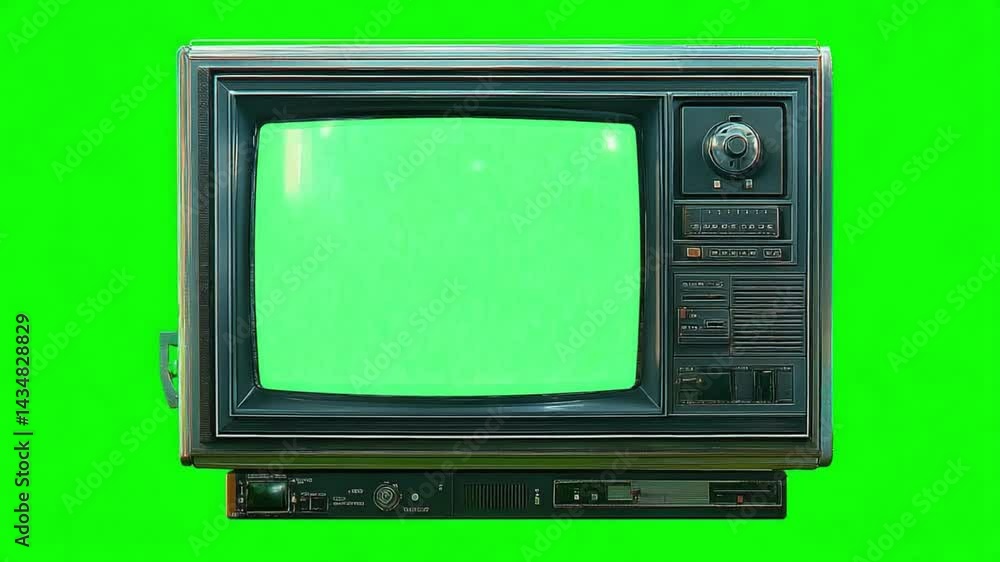 Retro Television against Green Backdrop: A vintage television with a ...