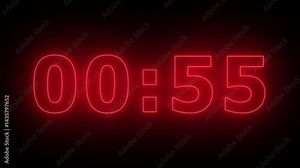 Neon Two Minute Digital Timer. 1 Minute Digital Negative Countdown ...