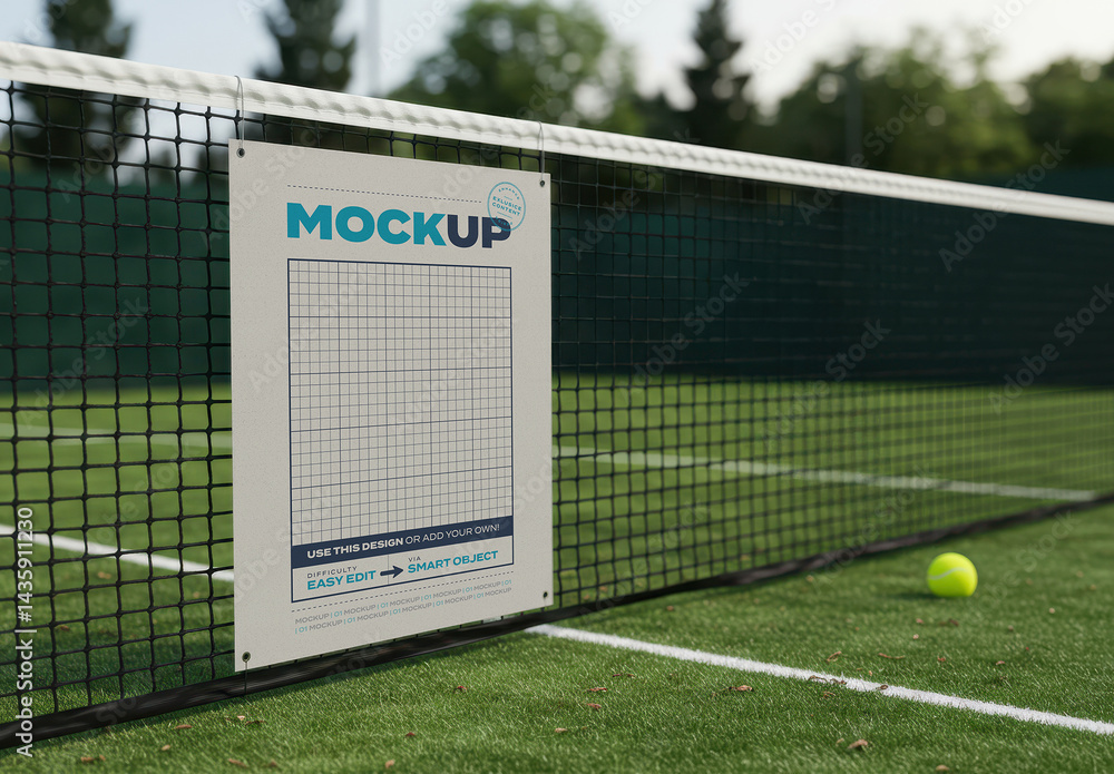Vertical Sign Poster Mockup on Tennis Net Stock Template | Adobe Stock