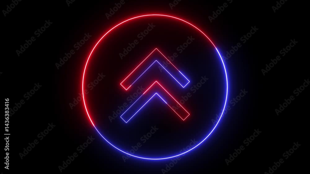Neon red blue color direction arrow icon animation road sign traffic ...