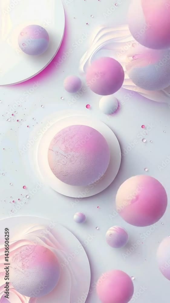 Abstract pastel spheres and waves: video shows the smooth movement and ...
