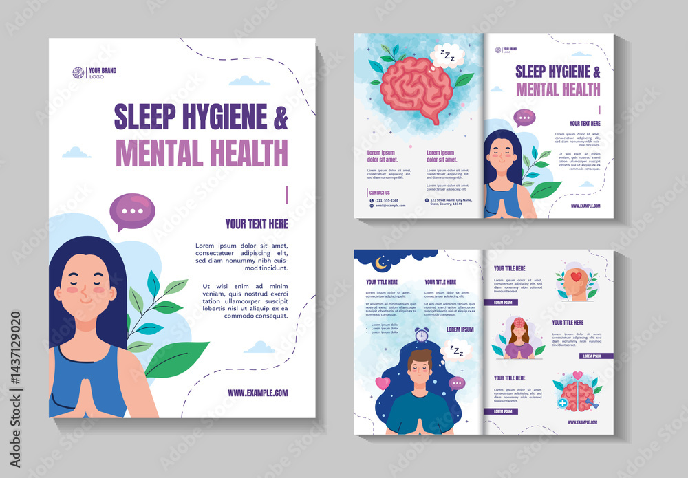 White And Grey Sleep Hygiene And Mental Health Brochure Stock Template ...