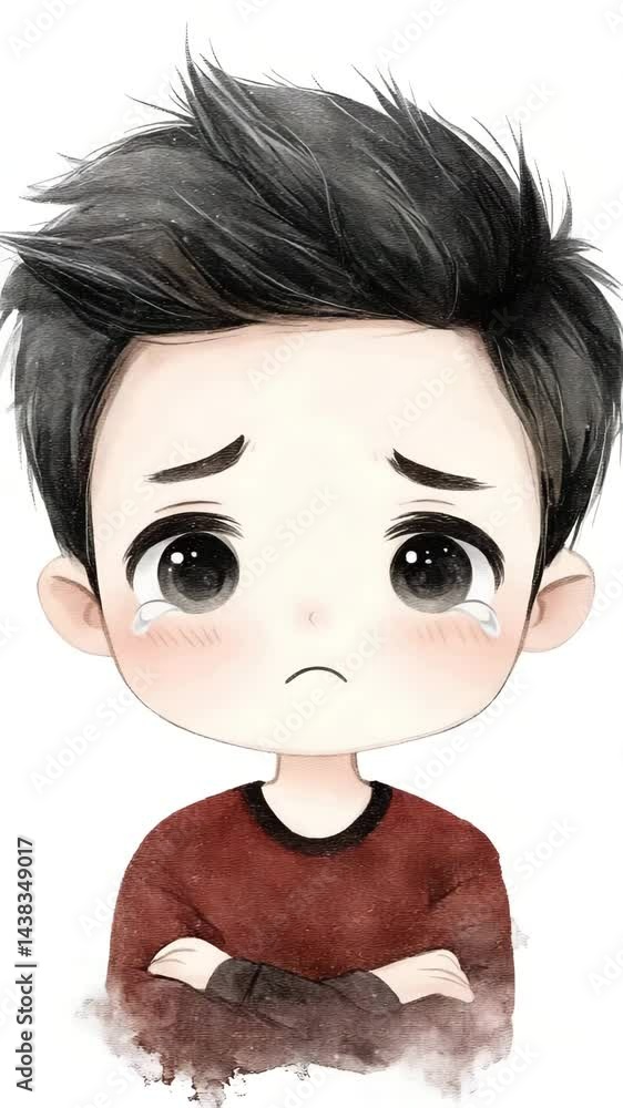 sad cartoon boy expression, cute crying child art, sad chibi boy ...