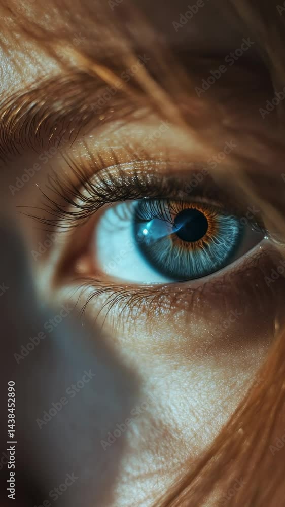 Female eye with hazy focus transitioning to clear in color. Split ...