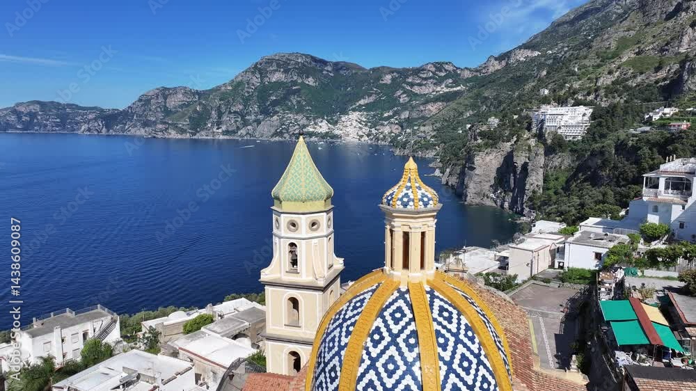 Praiano Church At Praiano In Salerno Italy. Coastal City. Waterfront ...