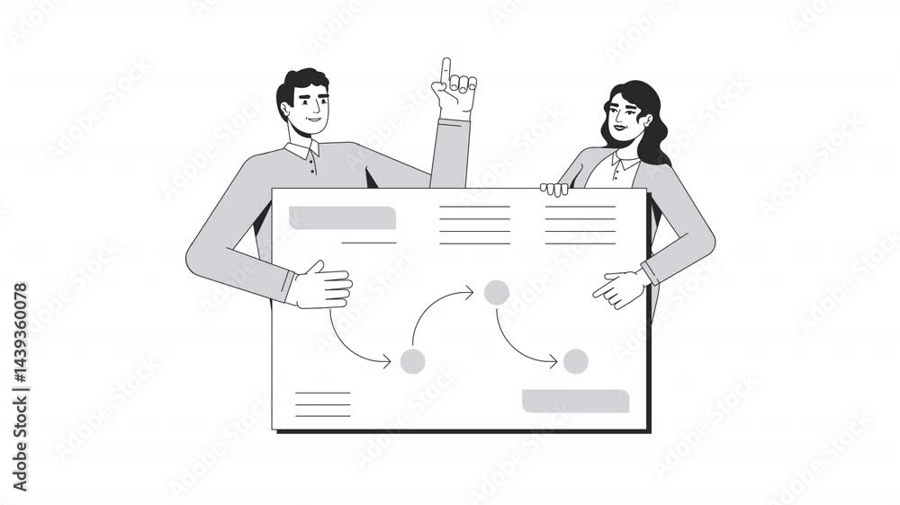 Business planning line 2D animation. Marketing strategy. Multiethnic ...